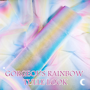 Timgle 10 Yards Rainbow Glitter Tulle 54 in Tulle Fabric Pastel Tulle Mesh Iridescent Girl Fabric for Table Chair Sash Bow Tutu Skirt Sewing Crafting Gift Wrapping Wedding Party Backdrop,30 Ft