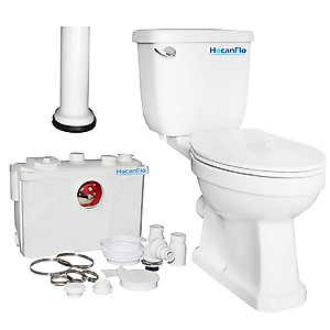 Macerating Toilet, Upflush Toilet For Basement Toilet System, 700w Maerator Pump with 4 Water Inltes, with Toilet Bowl, Water Tank, Toilet Seat, Extension Pipe