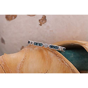 Dazzlingrock Collection Round Blue & White Diamond Miligrain Edge Wedding Eternity Band for Women in 14K White Gold, Size 7