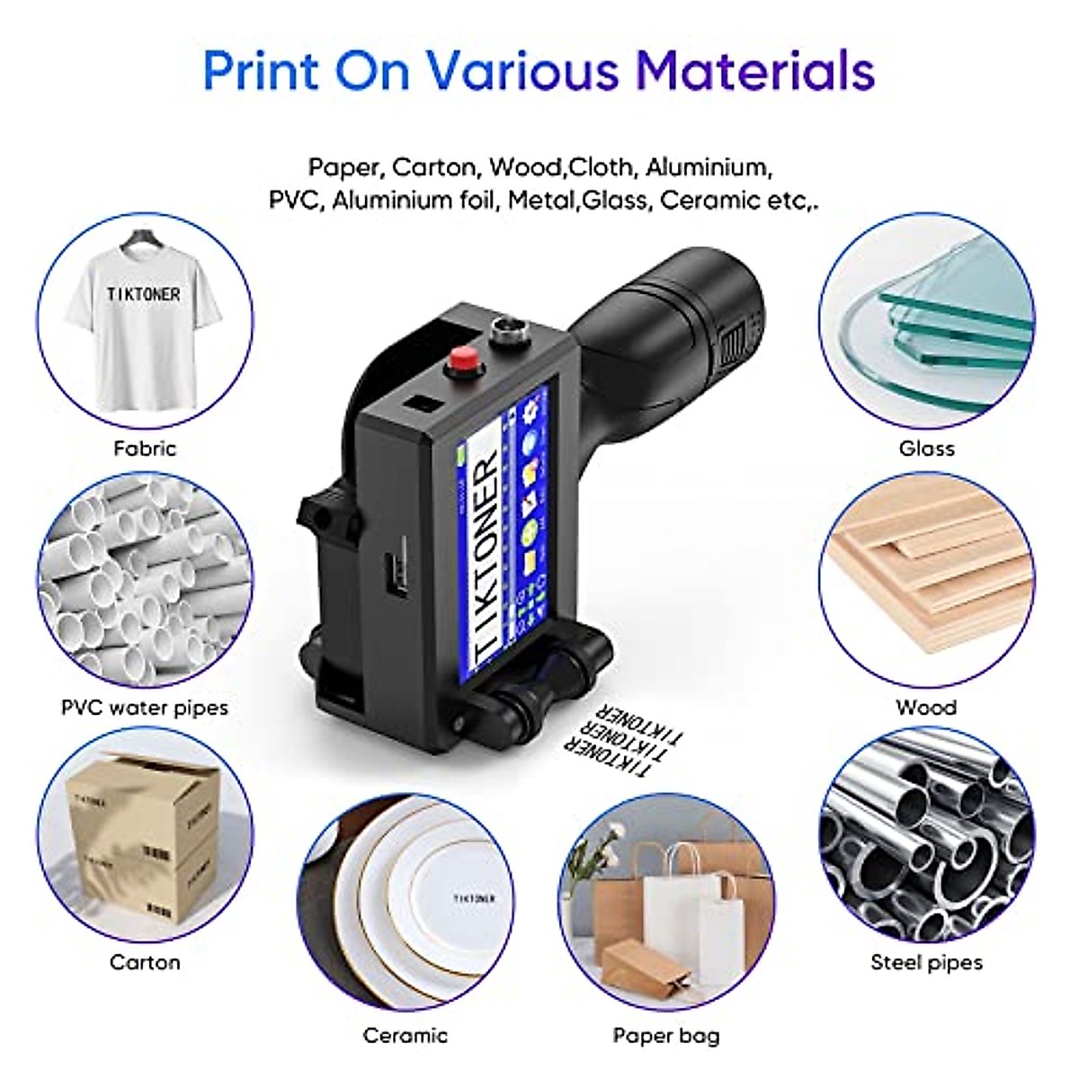 TIKTONER 127T1 Handheld Inkjet Printer 4.3 Inch Touch Screen Quick-Drying Ink Cartridge Inkjet Coding Portable Handheld Printer for Barcode Batch Number Code Date Label Logo QRCode (25 Languages)