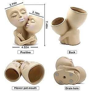 WEWEOW Face Planter Pot - Double Flower Pots in One for Indoor Outdoor Plants Resin Head Planter with Drainage Hole Cute Lady Face Plant Pots, DIY Gifts for Family and Friends