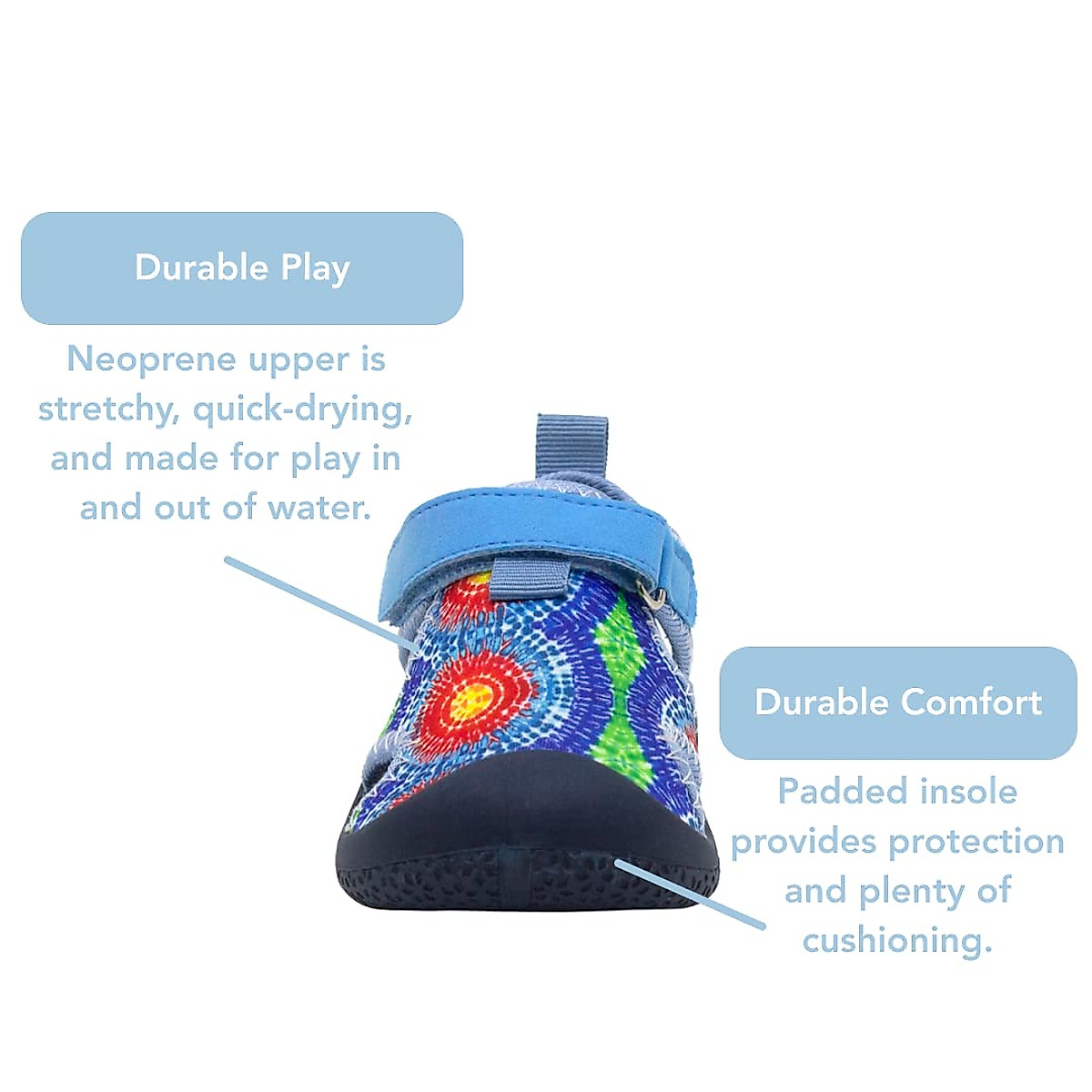 Robeez Boys Slip Resistant Neoprene Water Shoes for Summer, Beach, Pool, Sprial Tie Dye Multi, 18-24 Months