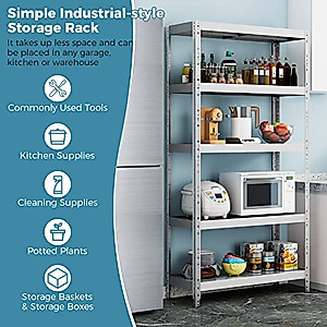 Giantex 3 Pcs 5-Tier Storage Shelves, 39 x 16 x 77 Inch Adjustable Steel Storage Rack with Foot Pads, 2866 LBS Load Capacity,Bolt-Free Installation Hevy Duty Garage Shelving for Warehouse, Silver