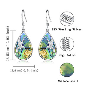 Sterling Silver Teardrop Abalone Earrings for Women Hummingbird/Dragonfly/Tree of Life Drop Dangle Earrings Mother'S Day Christmas Jewelry Gifts (Hummingbird)