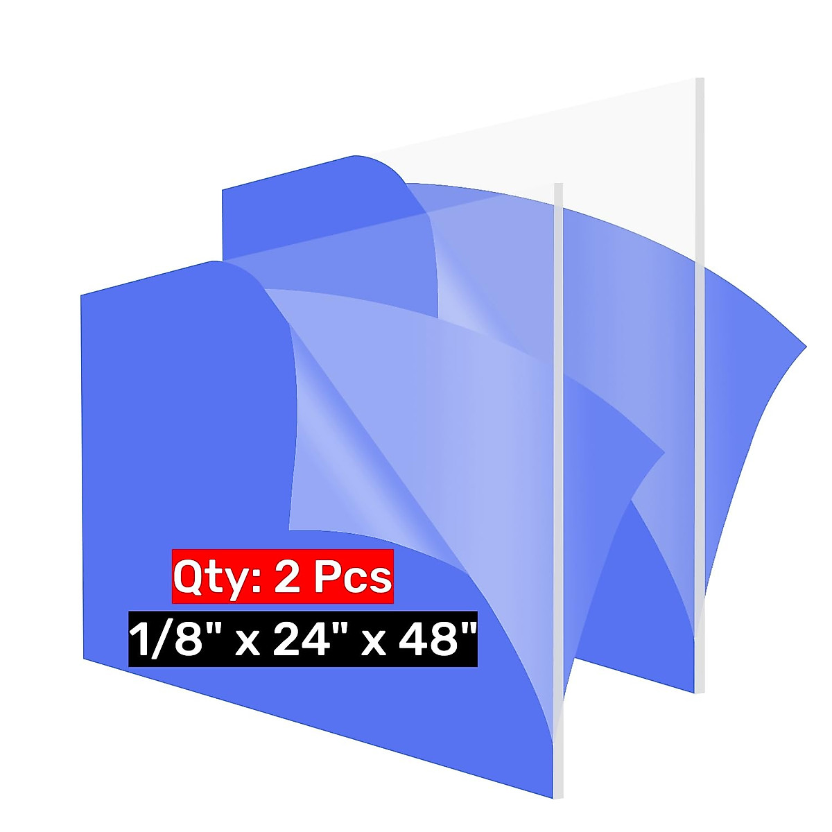 GetWant 2 Pack 24x48 Plexiglass Sheets, 1/8 inch Thick Clear 24x48 Acrylic Plexiglass Sheets, 24x48 Acrylic Board Plexiglass Panel for Display Case, Signs, Crafts, Skylight, Light Project