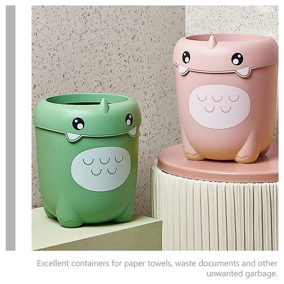 Ciieeo Pink Plastic Open-Top Trash Can, 12-Inch, Cute Animal Shape