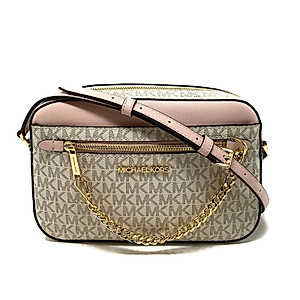 Michael Kors Jet Set Saffiano Leather Crossbody Bag (Vanilla Sig Powder Blush)