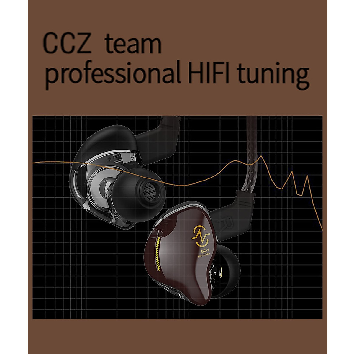 CCZ in Ear Monitor Wired Earbud in Ear Headphones,1DD HiFi Bass Immersive Sound Earphones, for Drummer Musicians Singer Stage Earbuds, Patented Ear Tips Headset, Coffee Bean(Brown No Mic)