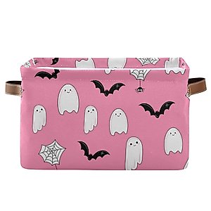 ZENWAWA Storage Cube Web Bat Halloween Print Collapsible Fabric, Large Foldable Open Organizer Bins Baskets with PU Handles 1 Pack