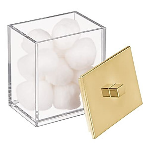 mDesign Plastic Rectangle Apothecary Canister - Organizer for Bathroom Vanity Countertop Shelf Decor - Holds Cotton Swabs, Soap, Makeup, Bath Salts - Lumiere Collection - 3 Pack - Clear/Soft Brass