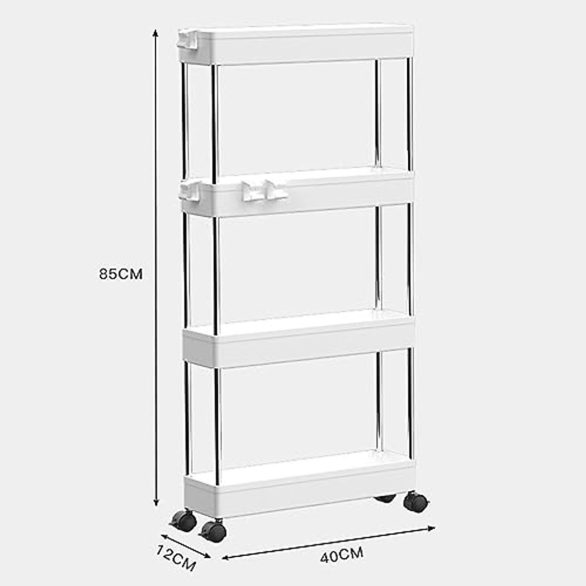 Camidy Rolling Storage Cart, 4-Tier Bathroom Organizer Utility Cart Laundry Room Organization Mobile Shelving Unit with Hooks, Lockable Wheel for Kitchen Bedroom Office