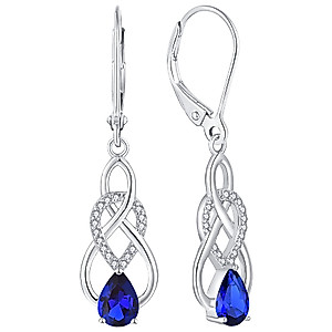 YL Celtic Knot Earrings 925 Sterling Silver Infinity Dangle Drop Earring Created Sapphire Twist Leverback Jewelry for Women
