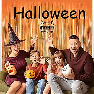 Orange Tinsel Curtain Party Backdrop - GREATRIL Foil Fringe Curtain Party Streamers for Fall/Thanksgiving Day/Birthday/Doorway/Easter/Coco Theme/Halloween/Day of The Dead Party Decorations 2 Packs
