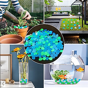 200 Pack Glow in The Dark Pebbles Stones, 100 Glow Blue / 50 Green / 50 White, Fish Tank Rocks Decoration for Garden, Aquarium, Plant Pots, Bonsai Walkway, Driveway (Set of 200)