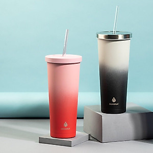 Manna Chilly Double-wall Vacuum Insulated Stainless Steel Tumbler with Splash-proof Lid and Reusable Tritan Straw - 24 Oz - Red Ombre