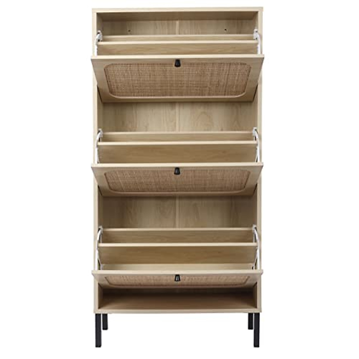 Rattan 3-Drawer Shoe Cabinet Rustic Freestanding Shoe Rack Organizer Wooden Entryway Narrow Shoe Storage Cabinet w/Natural Rattan Flip Doors for Closet Hallway Small Space(1 Pack-Natural)