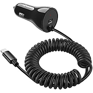 iPhone Car Charger [Apple MFi Certified], Weduda 32W Super Fast Car Phone Charger Cigarette Lighter USB Car Adapter with Build-in 6FT Coiled Lightning Cable for Apple iPhone 14/13/12/11/XR/Max,iPad