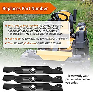 942-04053C Mower Blades Fit for Cub-Cadet 50" Deck, 742-04053 2-in-1 Blade Compatible with Cub Cad et LTX1050, RZT50, Troy Bilt Mustang 50, Toro LX500 Lawn Mowers, Replace 742-04053A 112-0316, 3 Pack