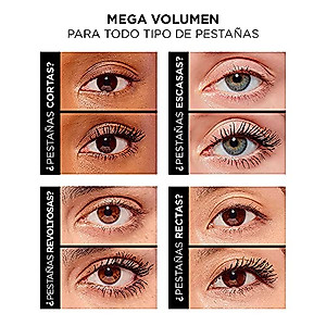 L'Oreal Paris Makeup Air Volume Mega Mascara, Lightweight & Long-lasting Volumizing Mascara for Voluminous Eyelashes, Waterproof Black, 0.3 Fl Oz