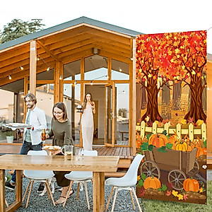 Thanksgiving Decoration Photo Backdrop Fall Maple Trees Door Cover Harvest Background for Thanksgiving Fall Harvest Party Decoration Supplies, 6 x 3 Feet