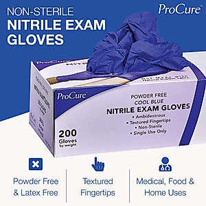 Medical Exam Disposable Nitrile Gloves X-Small, 400 Count - Powder Free, Rubber Latex Free, Food Safe, Surgical Grade, Ambidextrous, Textured Tips, 3 Mil Thickness - Cool Blue (2 Boxes of 200)