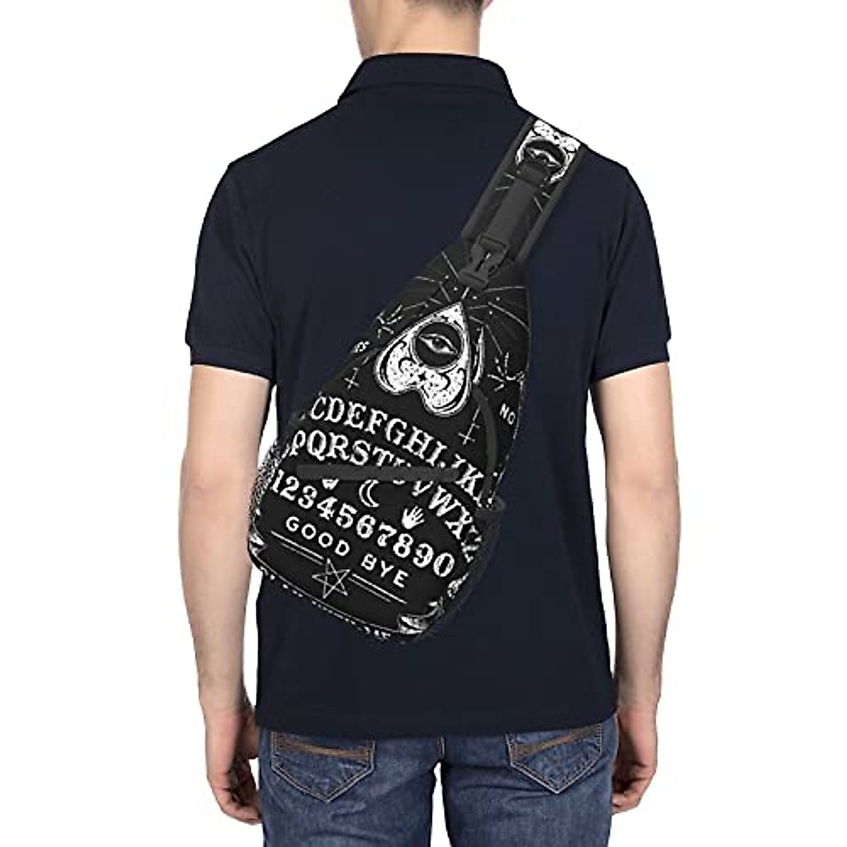 Men's Casual Crossbody Bags Vintage Skeleton Magic Ouija Board Black Backpack for Cycling and Travel, Fashion Sling Shoulder Backpack with Zipper Pocket for Hiking Outdoor Activities