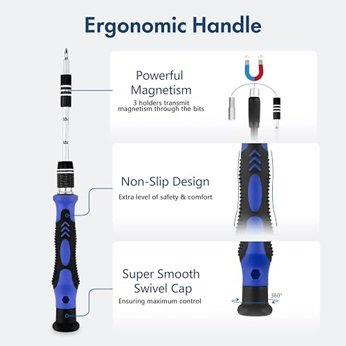 XOOL 62 in 1 Precision Screwdriver Kit, Electronics Repair Tool Kit, Magnetic Driver Kit with Flexible Shaft, Extension Rod for Mobile Phone, Smartphone, Game Console, PC, Tablet