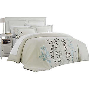 Chic Home 3-Piece Kaylee Floral Embroidered Duvet Set (Queen, Beige)