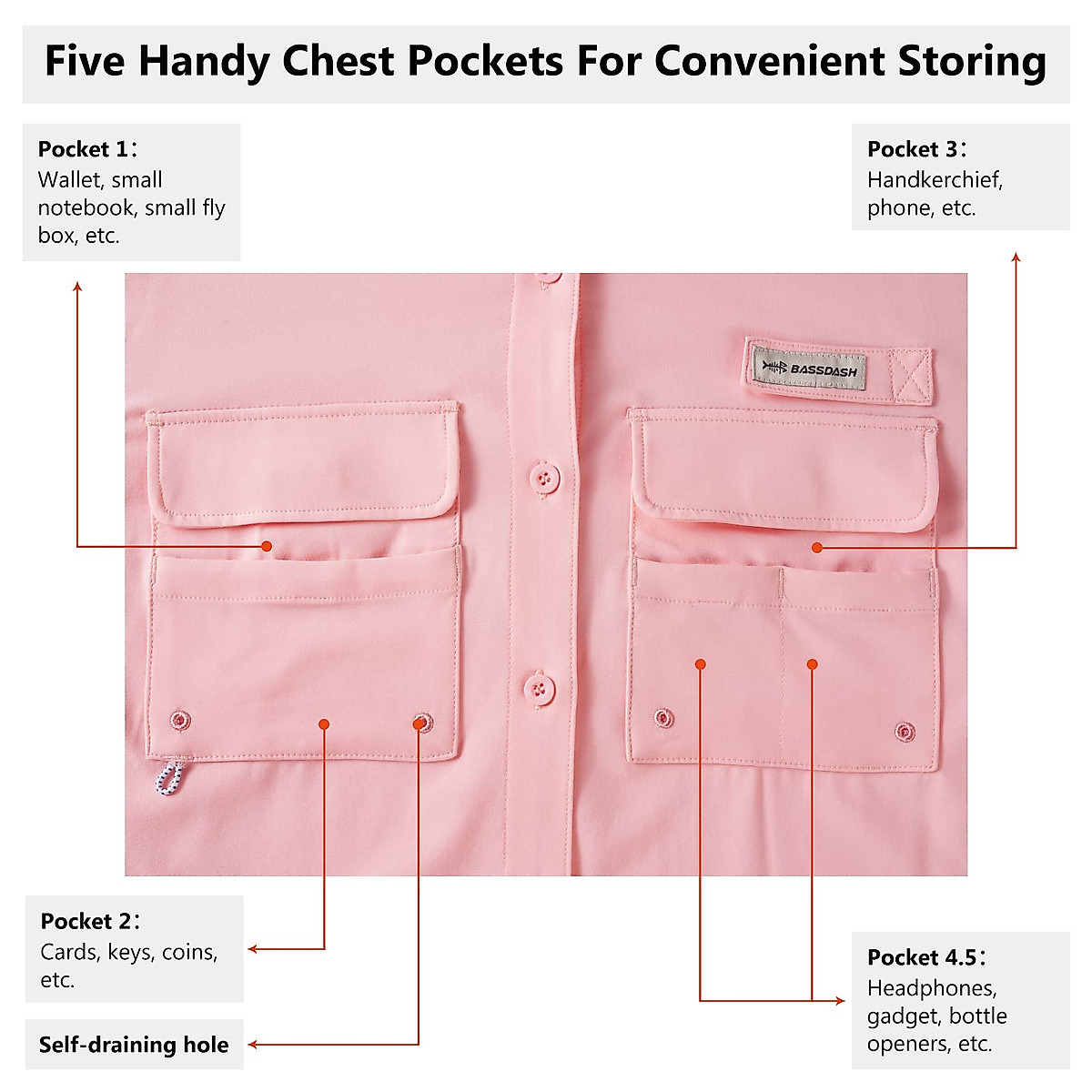 BASSDASH Women's UPF 50 Long Sleeve Fishing Hiking Button Down Shirt Performance Quick Dry FS21W