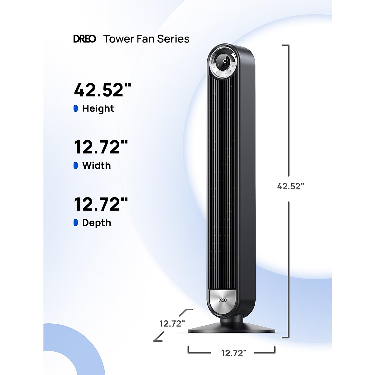 Dreo Tower Fan for Bedroom, 42 Inch Bladeless Fan, 90° Oscillating Fan, Quiet Floor Fan with Remote, LED Display, 6 Speeds 4 Modes, 12H Timer, Standing Fans for Home Living Room Office, Cruiser Pro T2