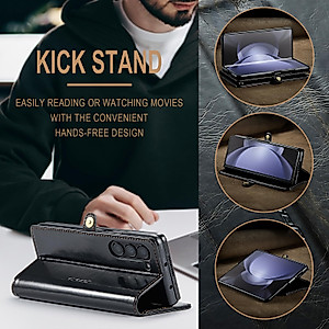 SZHAIYU Smooth Retro Premium Flip Leather Phone Case for Samsung Galaxy Z Fold 5 5G Case Wallet with Card Holder Kickstand 7.6'' Fold5 Book Cover (Black,Z Fold 5)