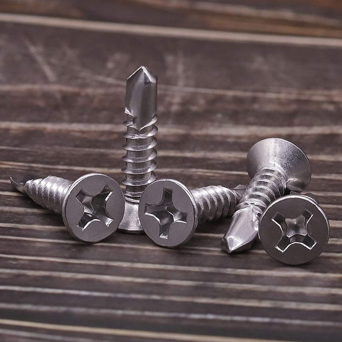 #6 x 1/2" Flat Phillips Drive Head Self Drilling Screws for Metal, 410 Stainless Steel Sheet Metal Tek Screws, Countersunk Head, Quick Self Tappers for Indoor Outdoor, 100 pcs