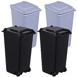 GANAZONO 4 Pcs Plastic Mini Trash Can, Black, Blue, Desktop Rubbish Truck, Clamshell
