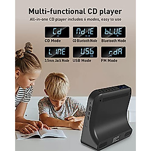 QUALORI CD Player Portable with Bluetooth Desktop Music Player Dual Speakers for Home Audio Boombox,USB Flash Player,FM Radio,AUX Input Output/Remote Control-Black