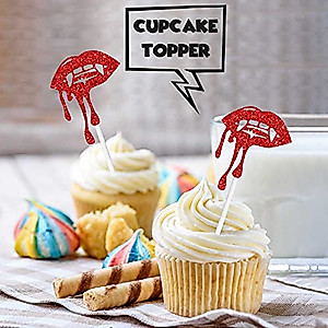 18pcs Red Glitter Halloween Have a Bite Dessert Cupcake Topper Zombie Vampire Fantasy Horror Theme Decor Supplies Boy Girl Man Woman Happy Birthday Party Decorations
