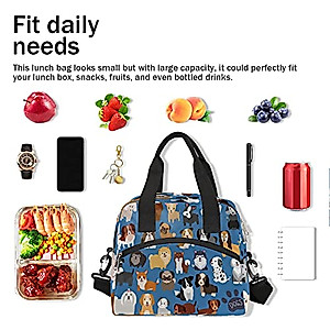 Insulated Lunch Bag Cute Animal Dogs Puppy Lunch Box for Women Girls Reusable Leakproof Meal Prep Lunch Bag Cooler Tote Bag with Removable Adjustable Shoulder Strap for Adult Travel Picnic Work School