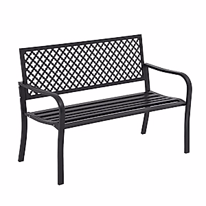 Verano Garden Outdoor Patio Bench Rust-Resistant Metal Park Bench with Armrest, Black Garden Bench for Yard, Porch, Park, Lawn