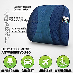 Memory Foam Seat Cushion & Back Cushions，Lumbar Support Pillow for Office Chair and Car ，Ergonomic Design for Coccyx Orthopedic，Relieves Back, Hip, Tailbone (Navy Blue)
