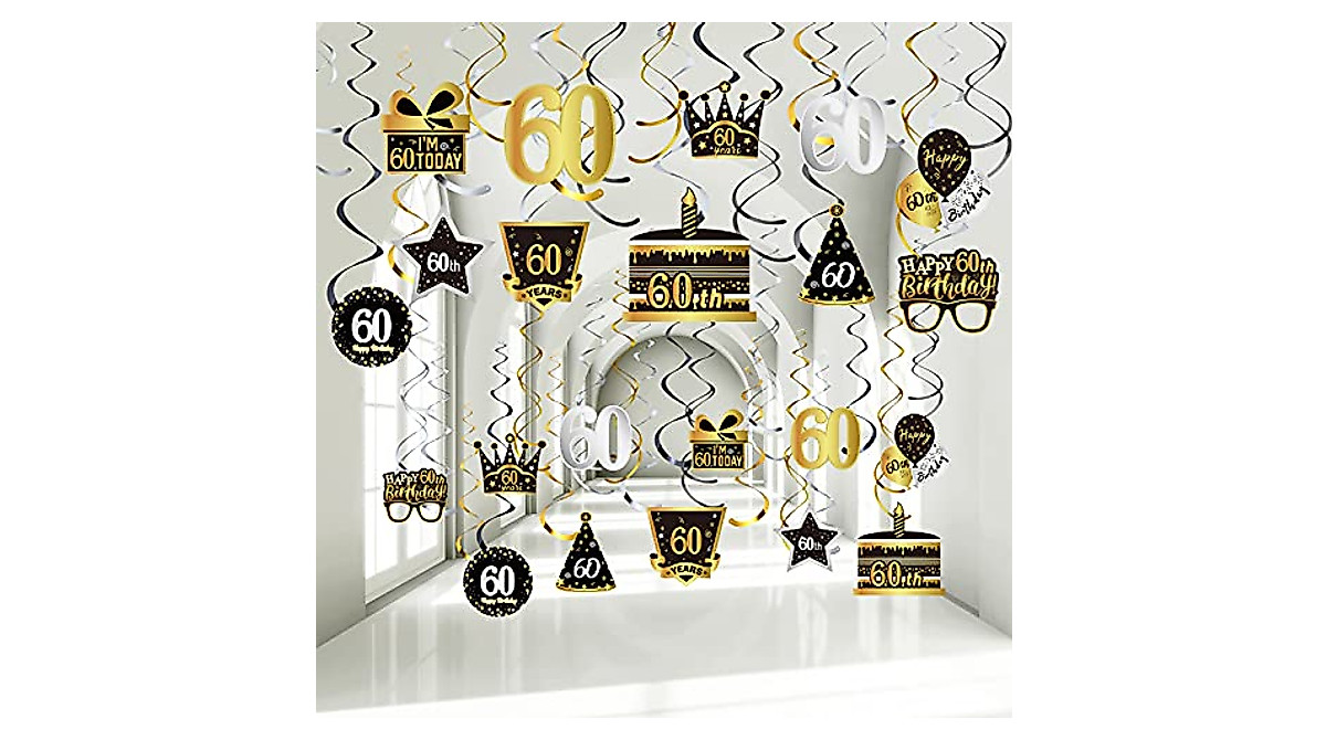 Elegant 60th Birthday Decorations - Silver, Gold & Black Party Set