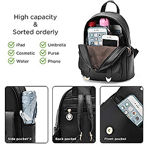 I IHAYNER Girls Fashion Backpack Mini Backpack Purse for Women Teenage Girls Purses PU Leather cute Backpack Shoulder Bag Black