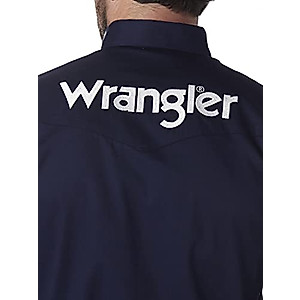 Wrangler mens Western Logo Two Pocket Long Sleeve Button Down Shirt, Navy, Large US