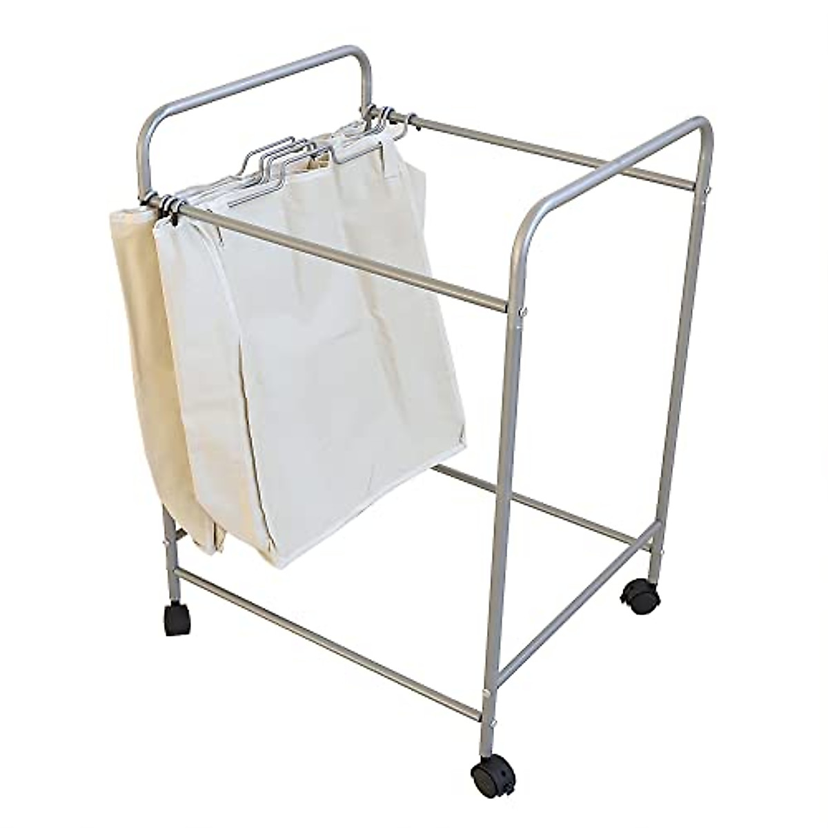 Laundry Sorter 2 Bag Laundry Hamper Cart with Rolling Lockable Wheels and Removable Bags Laundry Organizer Cart for Clothes Storage