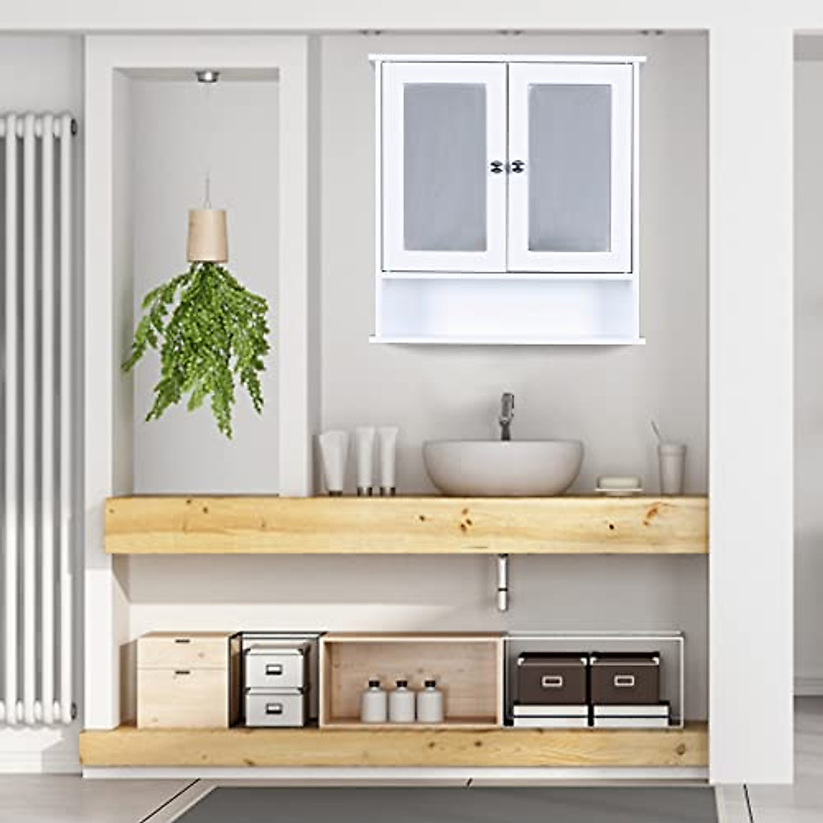 HERA'S PALACE Bathroom Wall Cabinet with Mirror, Medicine Cabinets for Bathroom with Adjustable Shelves, Double Doors Bathroom Cabinet Wall Mounted for Kitchen, Living Room and Laundry Room