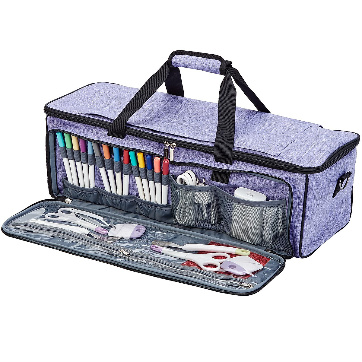 HOMEST Carrying Case with Mat Pocket for Cricut Maker 3, Cricut Explore Air 2, Cricut Maker, Cricut Explore 3, Large Front Pockets for Accessories and Supplies, Purple