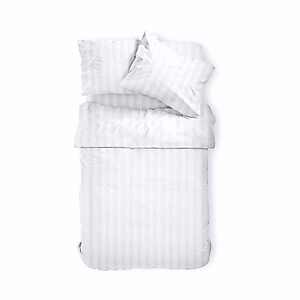 Amolavet Hotel Collection Duvet Cover King Size 100% Cotton Satin White Striped with Zipper Closer Comforter Cover King Size 3 Pcs Set 104x90 Inches (1 Duvet Cover & 2 Pillow Shams) King Quilt Cover