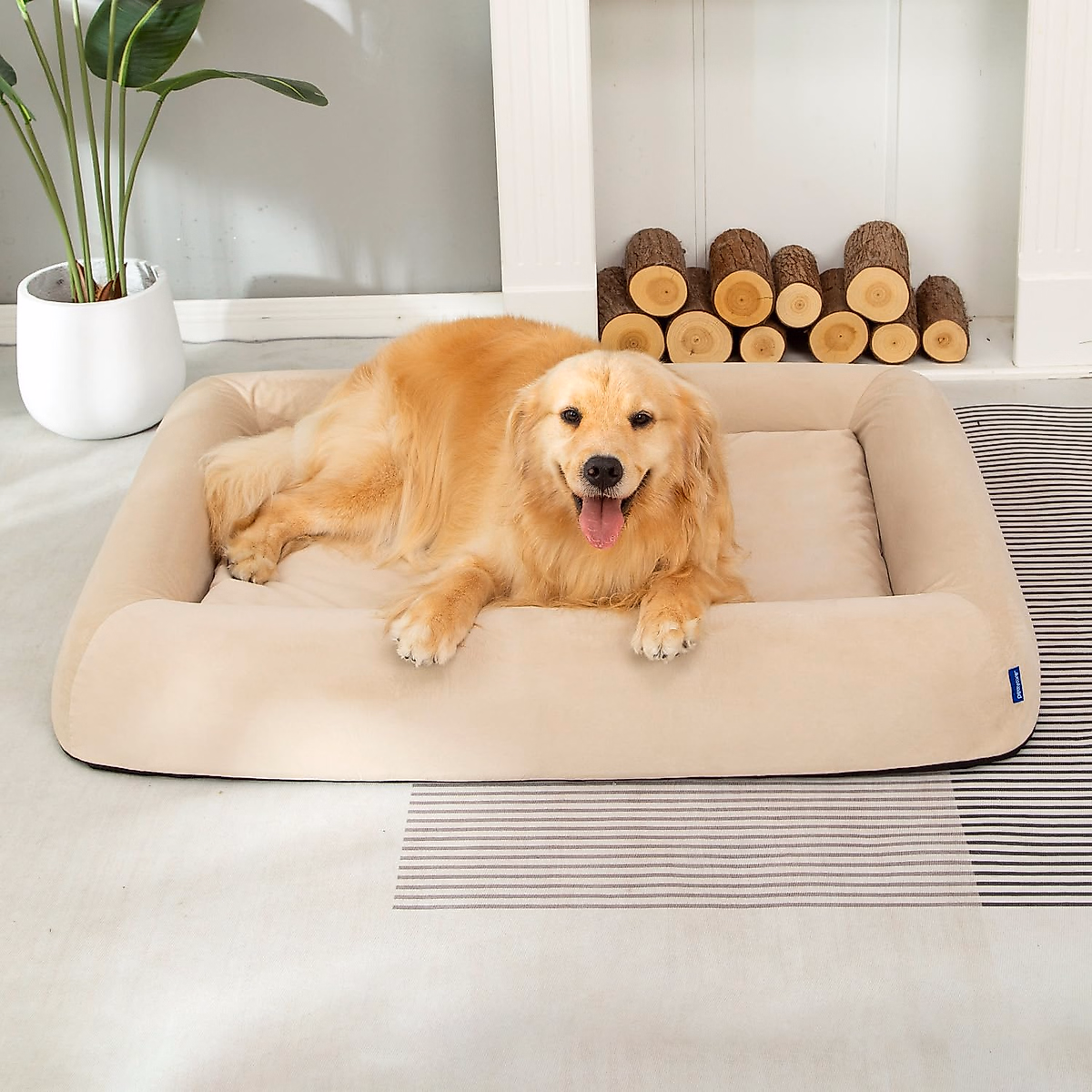 pettycare Orthopedic Dog Bed for Large Dogs Waterproof Pet Bed Soft Sofa with Two Fabrics Washable Removable Cover Egg Foam Support Anti-Slip Bottom Extra Head and Neck Support Sleeper,XL Beige
