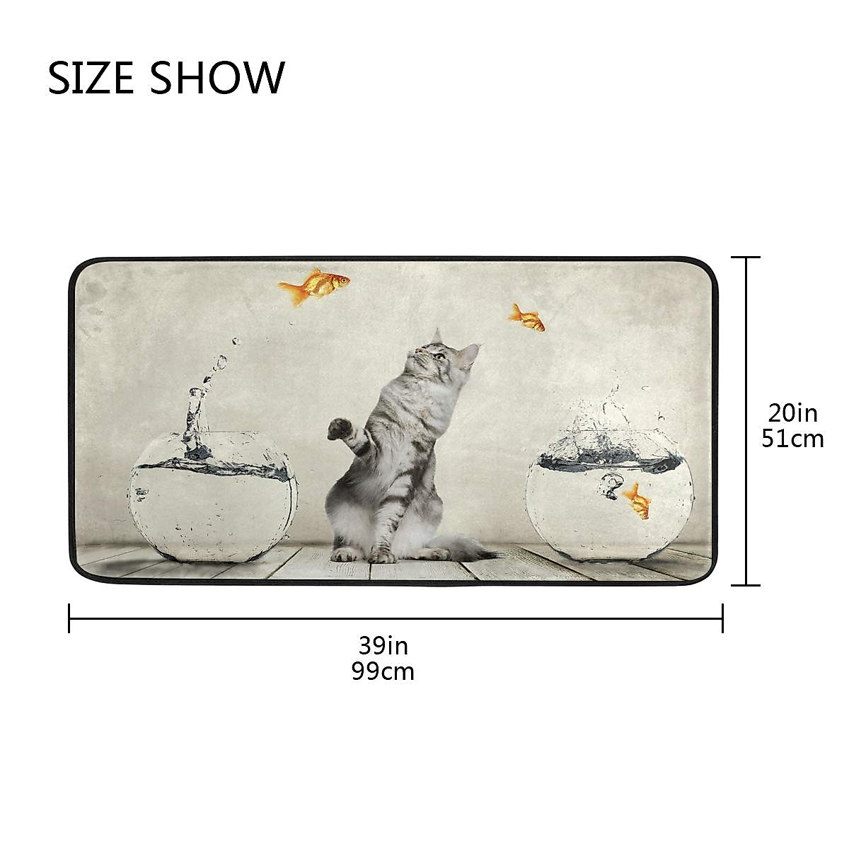 MOYYO Kitchen Mat Animal Funny Cute Cat Fish Kitchen Rug Mat Anti-Fatigue Comfort Floor Mat Non Slip Oil Stain Resistant Easy to Clean Kitchen Rug Bath Rug Carpet for Indoor Outdoor Doormat