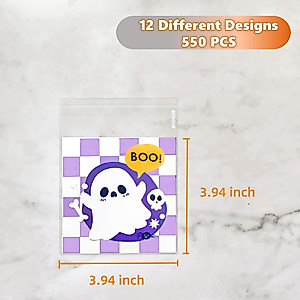 AXYEEUR 550 Pcs Halloween Candy Bags,Halloween Self Adhesive Cookie bags,12 Styles Halloween Clear Cellophane Treat bags for Party Favors Supplies