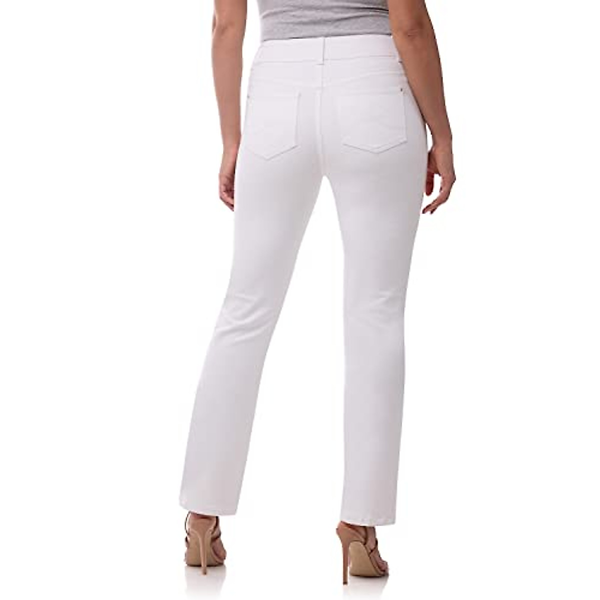 Rekucci Women's Secret Figure Premium Denim Straight Leg Pull-On Jean (10 Short, White)