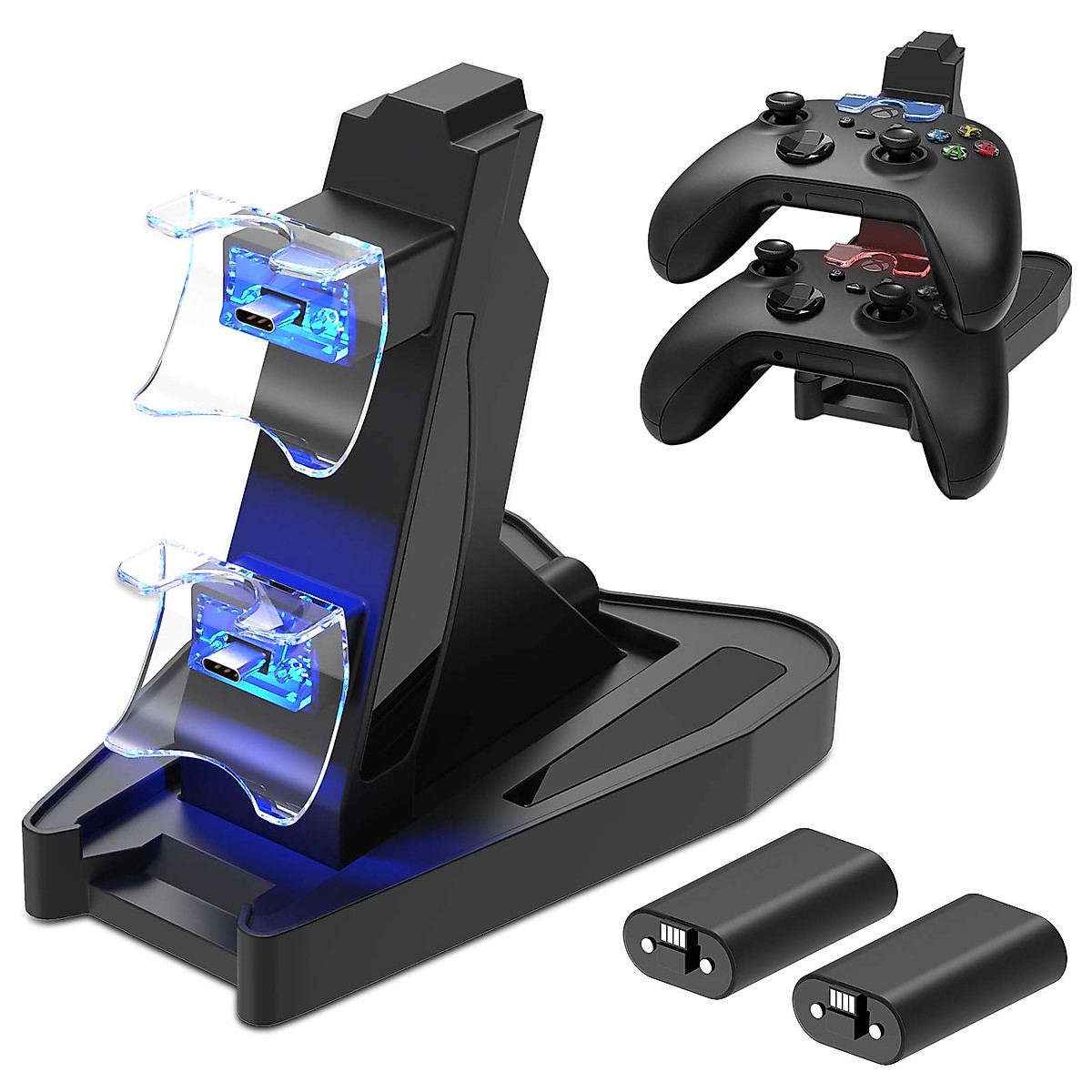 Dual Controller Charger Station for Xbox Series X/S, Charging Dock Bracket Stand for Xbox Serie S/X with 2X1400 mAh Rechargeable Battery Packs and USB C Port Charging Cable for Xbox Series X/S